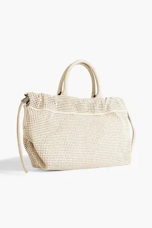 Brunello Cucinelli Perforated Coated Suede Tote Neutral