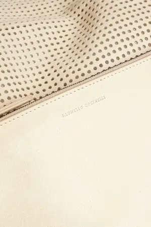 Brunello Cucinelli Perforated Coated Suede Tote Neutral