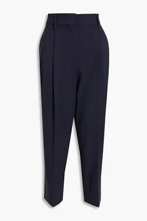 Brunello Cucinelli Brunello Cucinelli - Cropped Pleated Wool-blend Tapered Pants - Blue - IT 40 - Navy