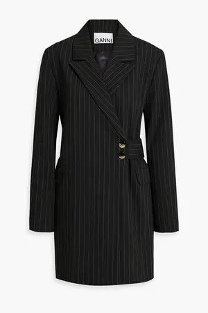 GANNI Double-breasted Pinstriped Twill Coat