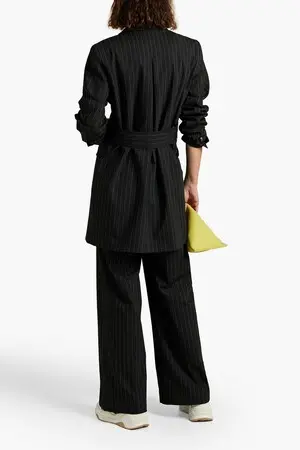 GANNI Double-breasted Pinstriped Twill Coat