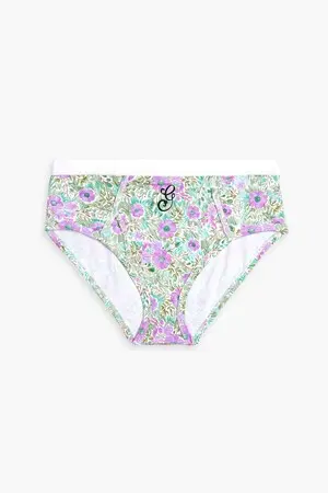 GANNI Embroidered Floralprint Stretchcotton Midrise Briefs - Lavender