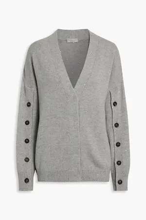 Brunello Cucinelli Embellished Cashmere Cardigan - Light Gray