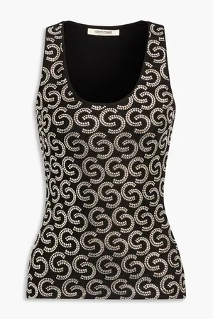 Roberto Cavalli Studded Ribbed-knit Tank - Black