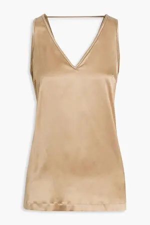 Brunello Cucinelli Embellished Silk-blend Satin Tank - Sand