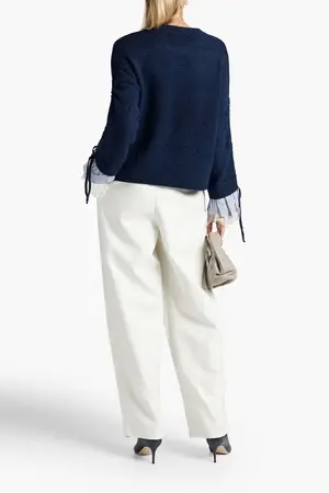 Cinq À Sept Poplintrimmed Woolblend Sweater