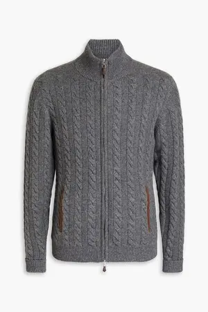 N.peal Cable-knit Cashmere Zip-up Sweater With Faux Suede Trims