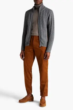 N.peal Cable-knit Cashmere Zip-up Sweater With Faux Suede Trims