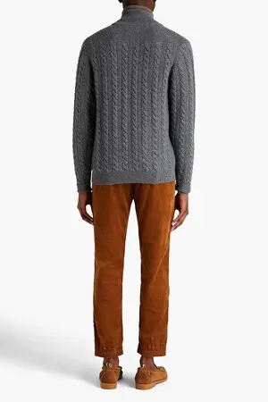 N.peal Cable-knit Cashmere Zip-up Sweater With Faux Suede Trims