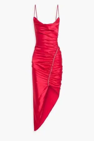 Cinq À Sept Emilia Ruched Embellished Silksatin Mini Dress - Red