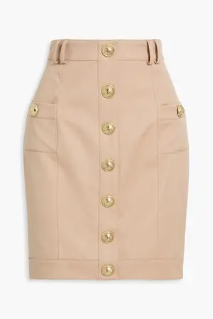 Balmain Button-Embellished Wool-Twill Mini Skirt Blush