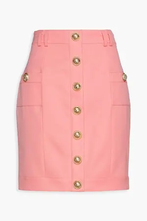 Balmain Button-Embellished Wool-Twill Mini Skirt Bubblegum