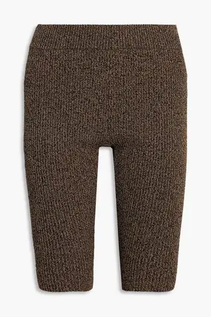 GANNI Mélange Ribbedknit Shorts - Camel