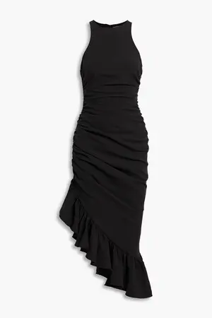 Cinq À Sept Willa Asymmetric Fluted Cady Midi Dress - Black