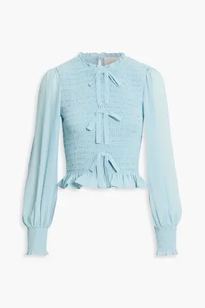 Cinq À Sept Audrina Pussybow Shirred Crepe Blouse - Sky Blue