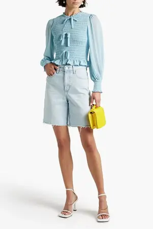 Cinq À Sept Audrina Pussybow Shirred Crepe Blouse