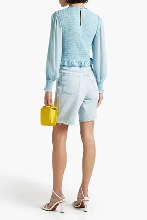 Cinq À Sept Audrina Pussybow Shirred Crepe Blouse