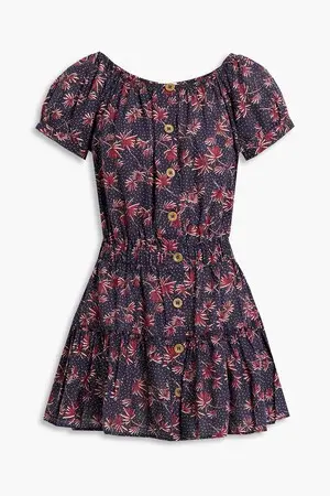 Eberjey Elsie Gathered Printed Cotton Mini Dress