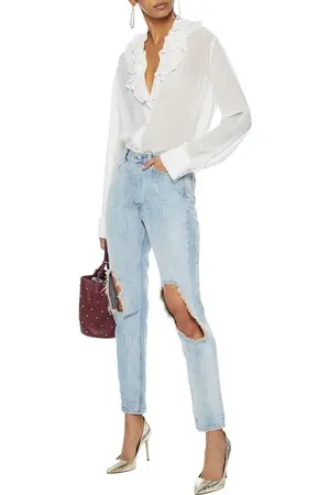IRO PARIS Barbara Distressed High-rise Straight-leg Jeans