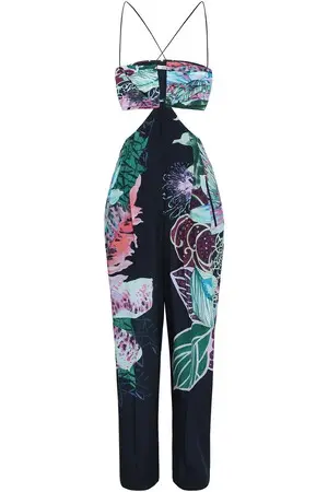 Roberto Cavalli Printed Silk Crepe De Chine Jumpsuit - Midnight Blue