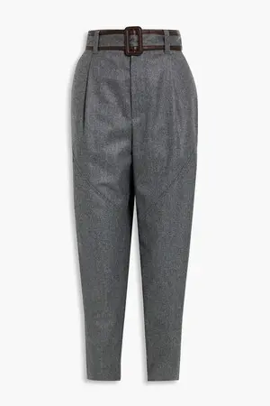 Brunello Cucinelli Belted Wool Tapered Pants - Anthracite