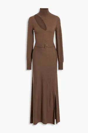 NICHOLAS Cutout Wool And Cotton-blend Turtleneck Maxi Dress - Brown