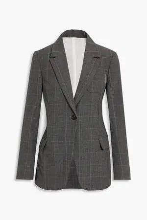 Brunello Cucinelli Beadembellished Prince Of Wales Checked Wool Blazer - Anthracite