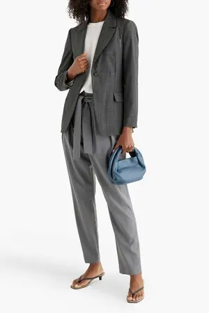 Brunello Cucinelli Prince Of Wales Checked Wool Blazer With Bead Embellishments - Anthracite