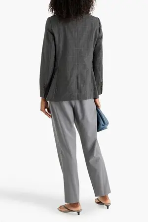 Brunello Cucinelli Prince Of Wales Checked Wool Blazer With Bead Embellishments - Anthracite