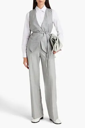 Brunello Cucinelli Bead-embellished Metallic Wool-blend Vest - Gray