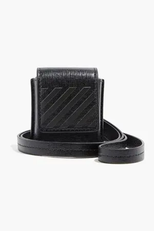 Off-White Striped Texturedleather Airpods Case - Black