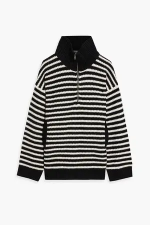Equipment Bowee Striped Wool And Cashmereblend Halfzip Sweater - Black
