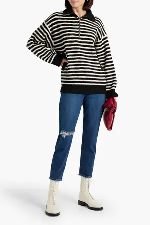 Equipment Bowee Striped Wool And Cashmereblend Halfzip Sweater