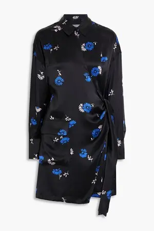 Equipment Aaleah Floralprint Silksatin Mini Wrap Dress - Black