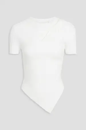 Helmut Lang Asymmetric Twisted Ribbedknit Top - White
