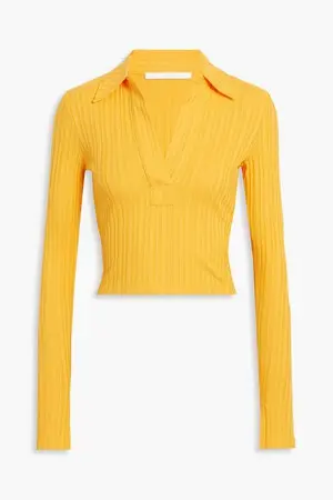 Helmut Lang Cropped Ribbed Cottonjersey Top - Orange
