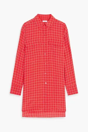 Equipment Ellene Checked Silkcrepe Mini Shirt Dress - Red