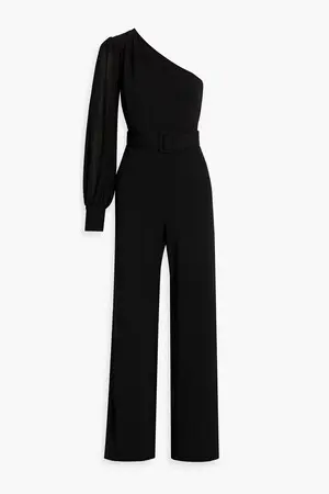 One33 Social One-shoulder Belted Crepe Jumpsuit - Black
