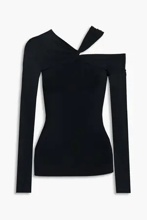 Helmut Lang Oneshoulder Ribbed Knitpaneled Jersey Top - Black