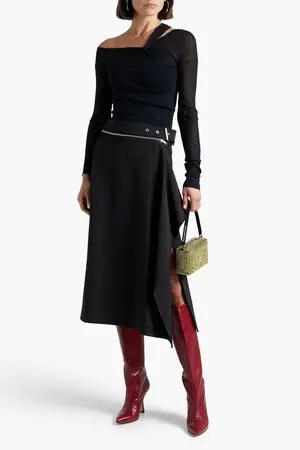 Helmut Lang Oneshoulder Ribbed Knitpaneled Jersey Top