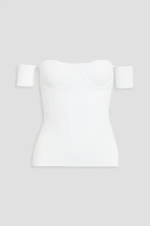 Helmut Lang Off-the-shoulder Ribbed-knit Top - White