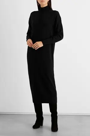 Iris & Ink Scarlett Wool Turtleneck Midi Dress - Black