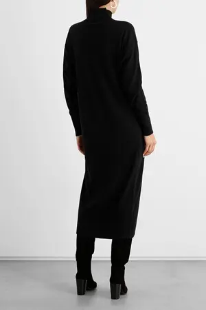 Iris & Ink Scarlett Wool Turtleneck Midi Dress - Black