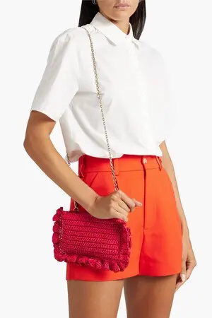 Red Valentino Rock Ruffle Raffia Shoulder Bag