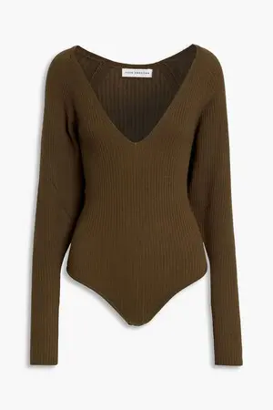 Good American Ribbed-knit Bodysuit - Army Green
