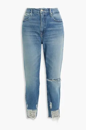 Good American Good Curve Distressed Highrise Straightleg Jeans - Mid Denim