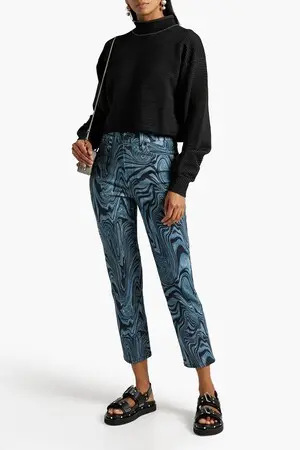 Good American Cropped Striped Cotton Turtleneck Top