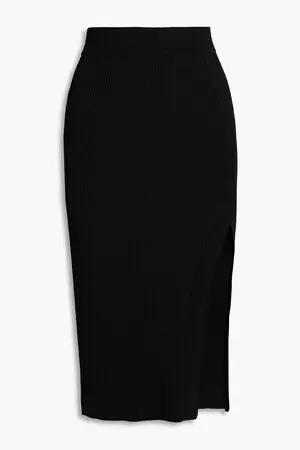 Good American Ribbed Knit Midi Skirt With Side Slit