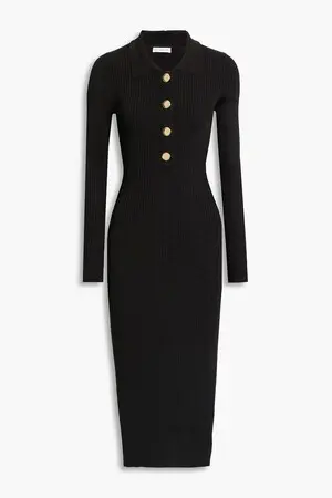 Good American Ribbed Knit Midi Dress With Button Detail