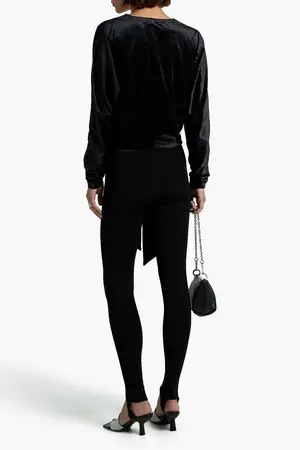 Good American Pleated Belted Stretchvelvet Top